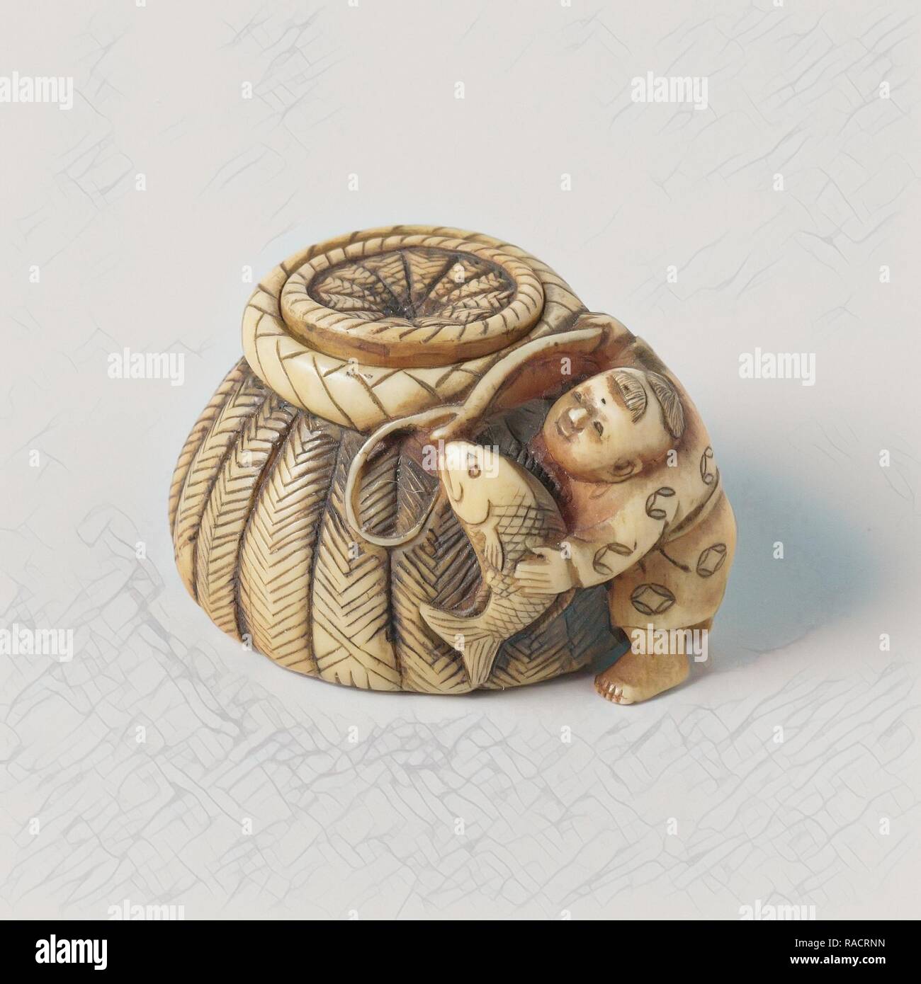 Netsuke with man and fish, 1700 - 190. Reimagined by Gibon. Classic art ...