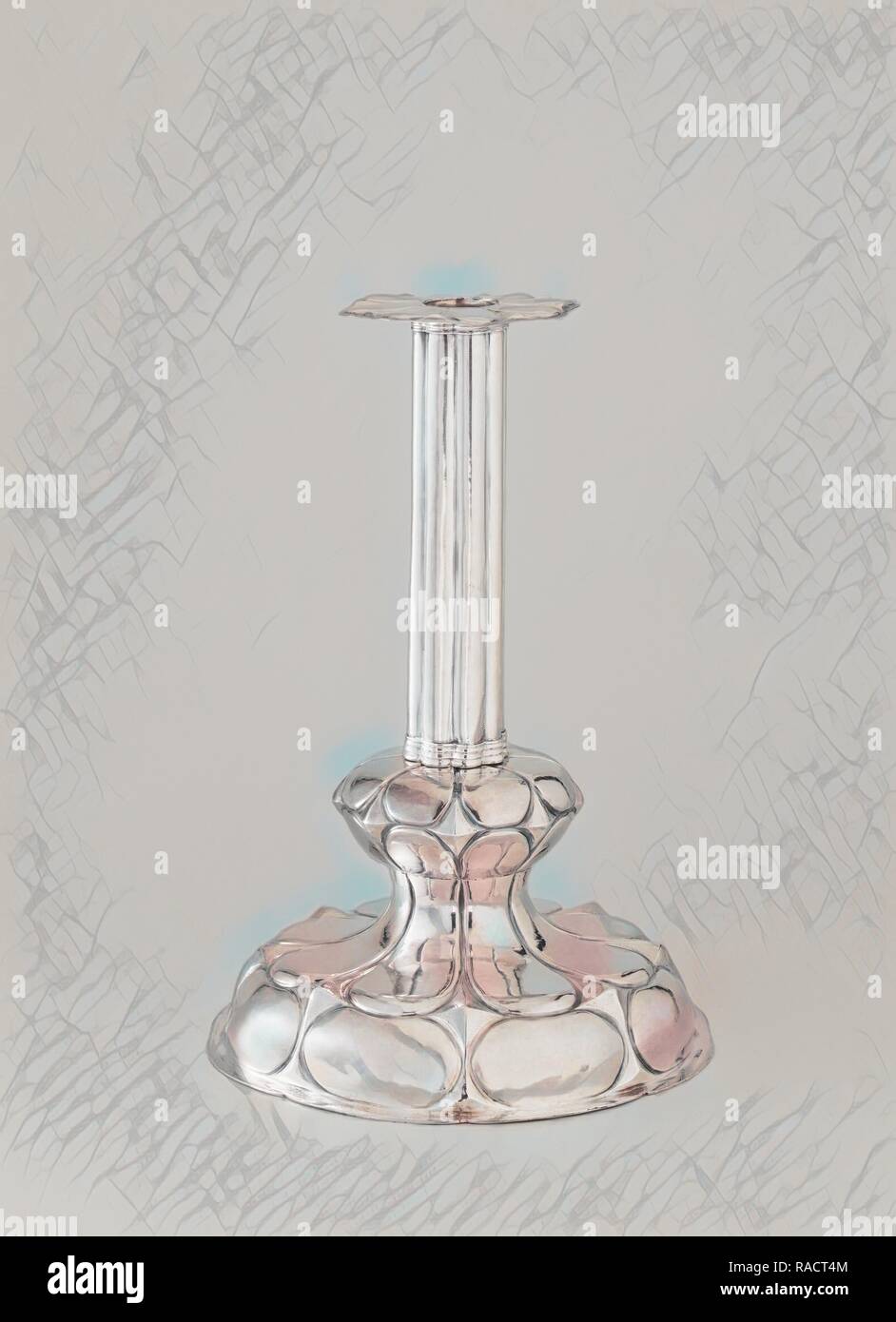 Candlestick with stem and a curved base with eight ovals and Godron ...