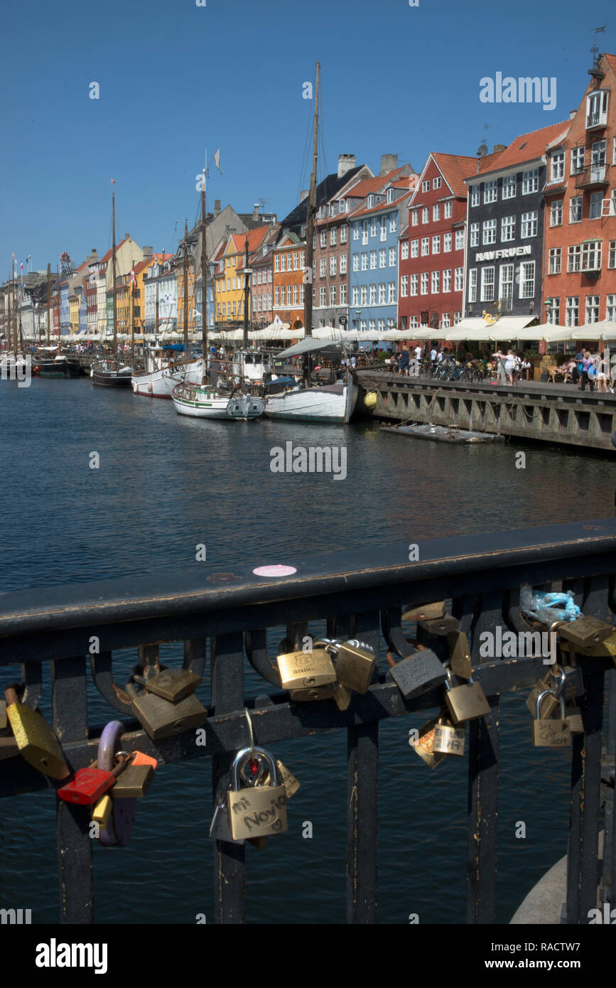 Lovers Locks on the bridge at Nyhavn, Copenhagen, Denmark, Scandinavia ...