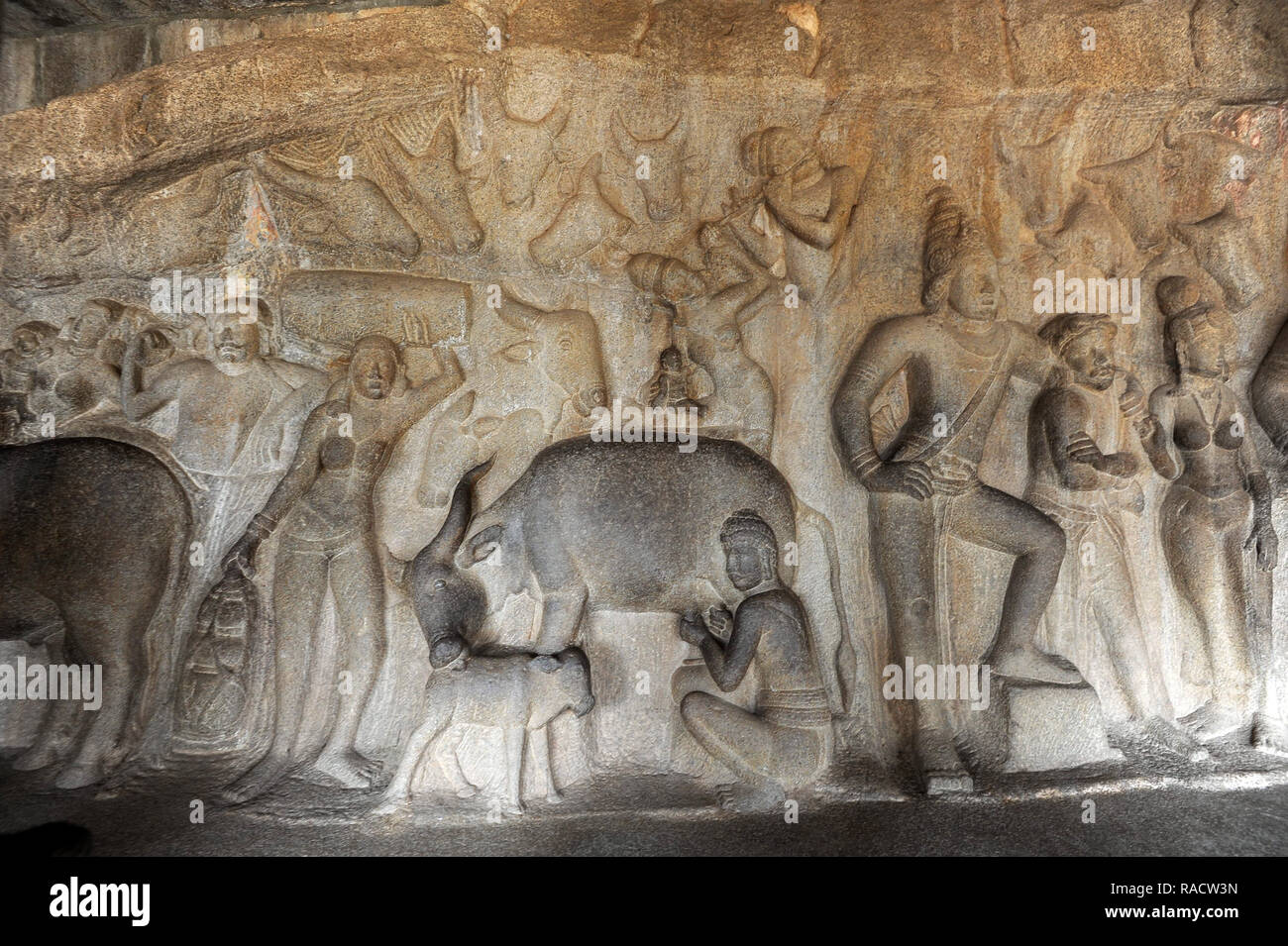 Part of beautiful 7th century rock carved in the Varaha Cave temple ...