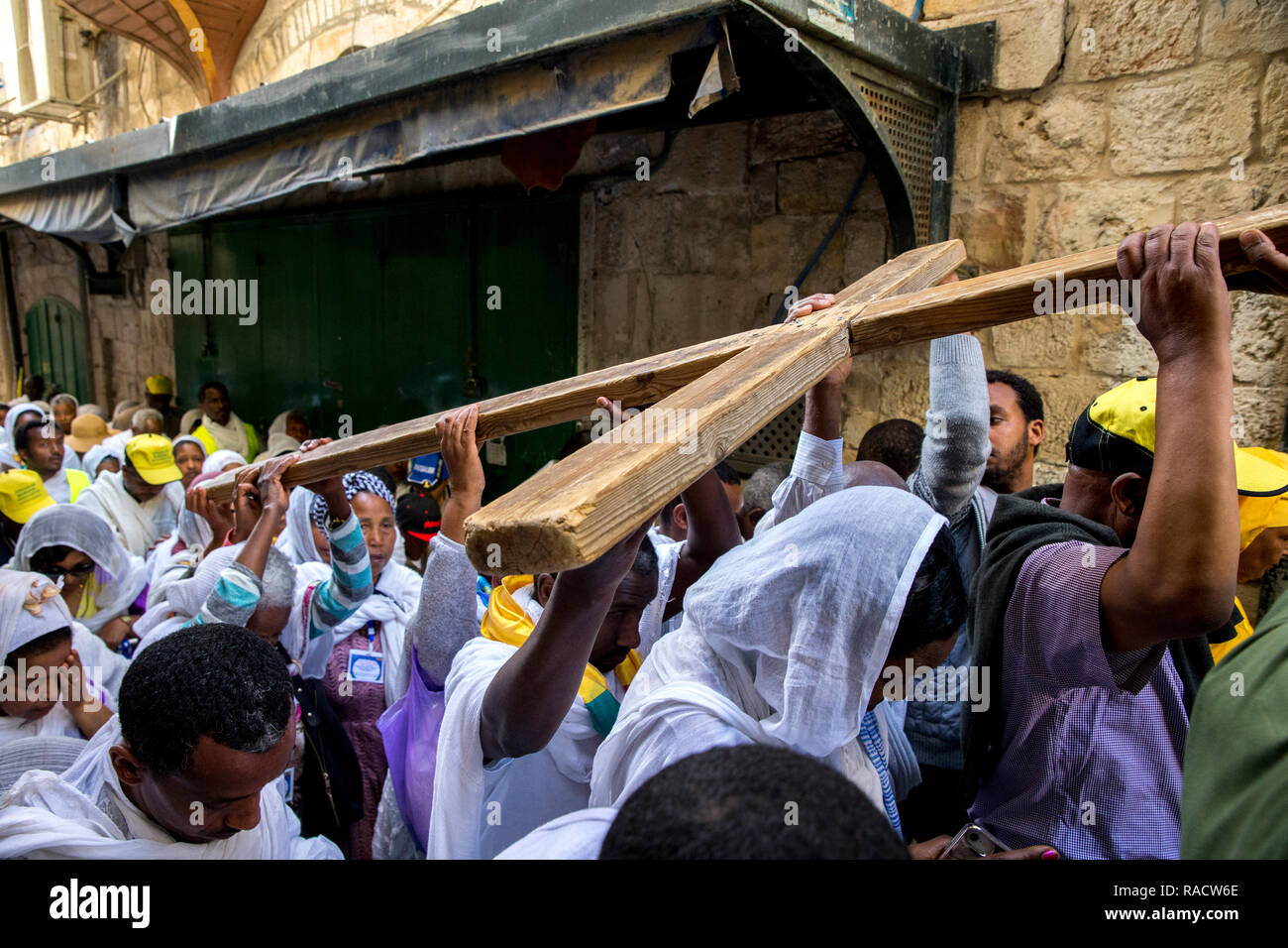Good Friday Coptic Ethiopian Christian procession on the Via Dolorosa ...