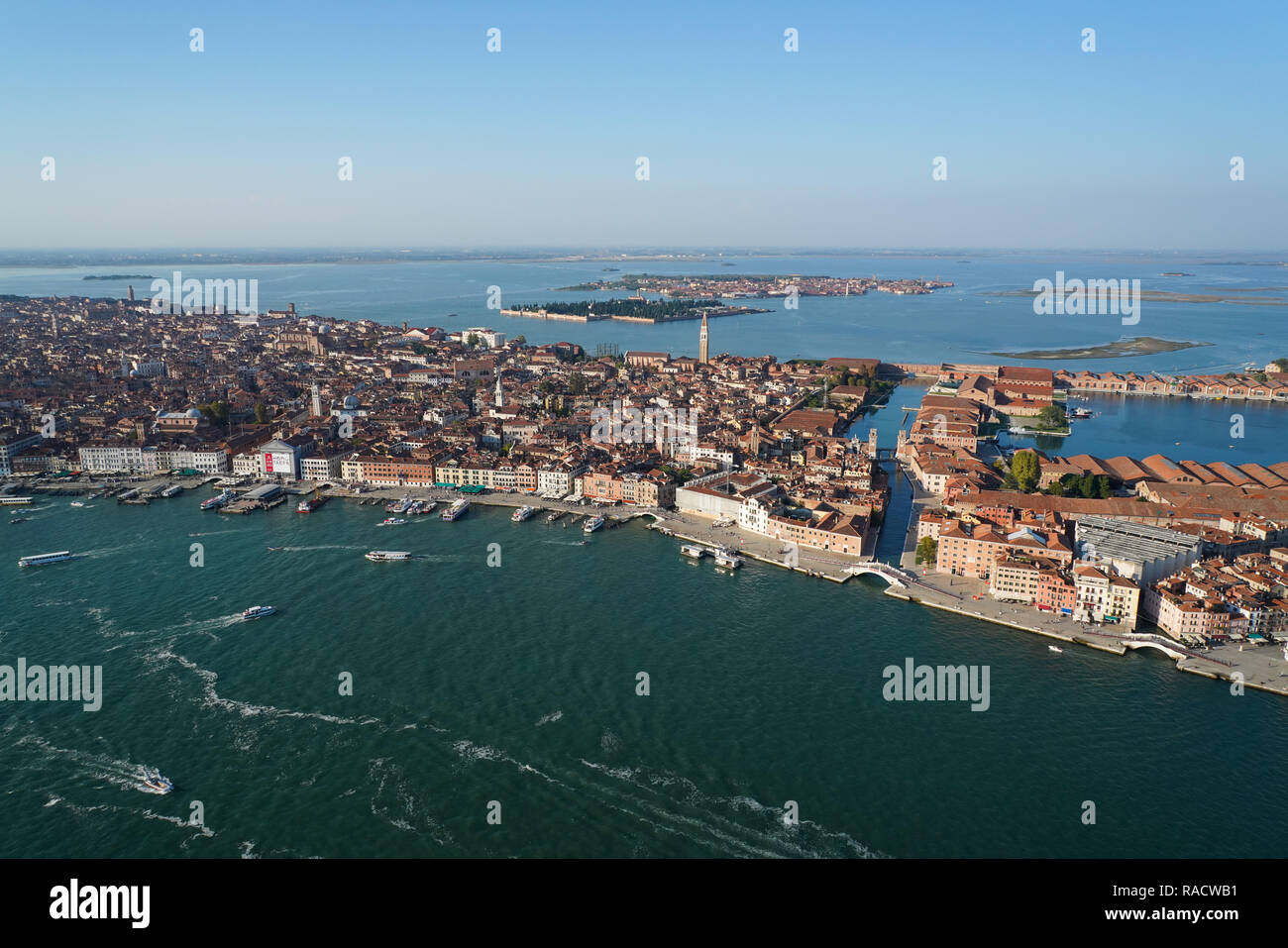 View of Venice from the helicopter, Venice Lagoon, UNESCO World ...