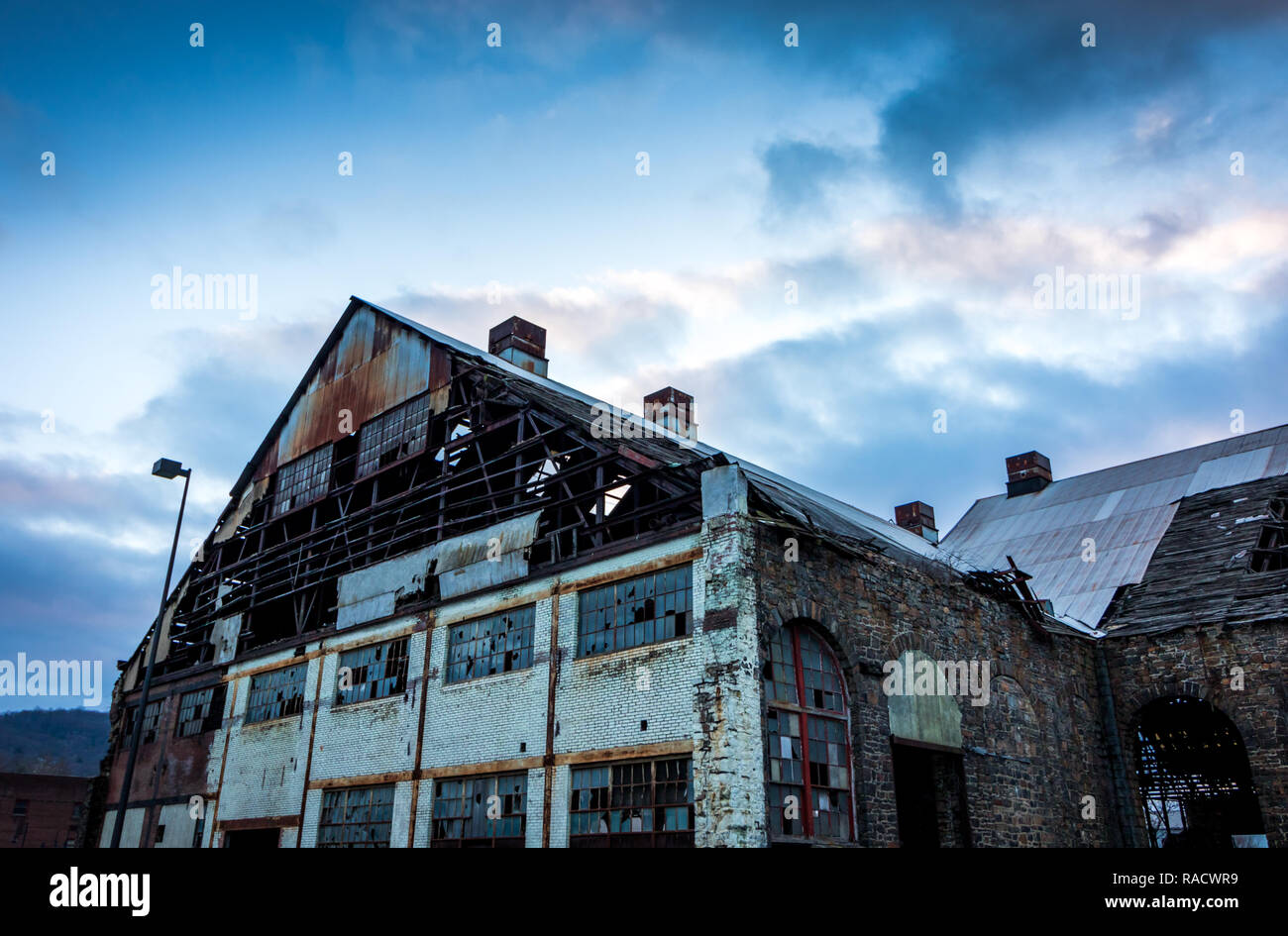 Bethlehem Steel factory grounds and buildings in ruins, which closed ...
