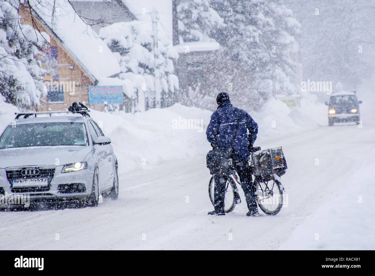 Heavy snowing on January 03, 2019 in Zakopane, the Tatra Mountain ...