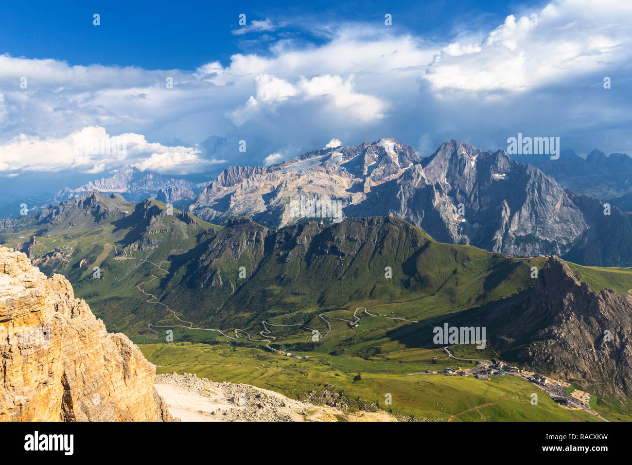 Marmolada and Pordoi Pass, Trentino, Dolomites, Italy, Europe Stock ...