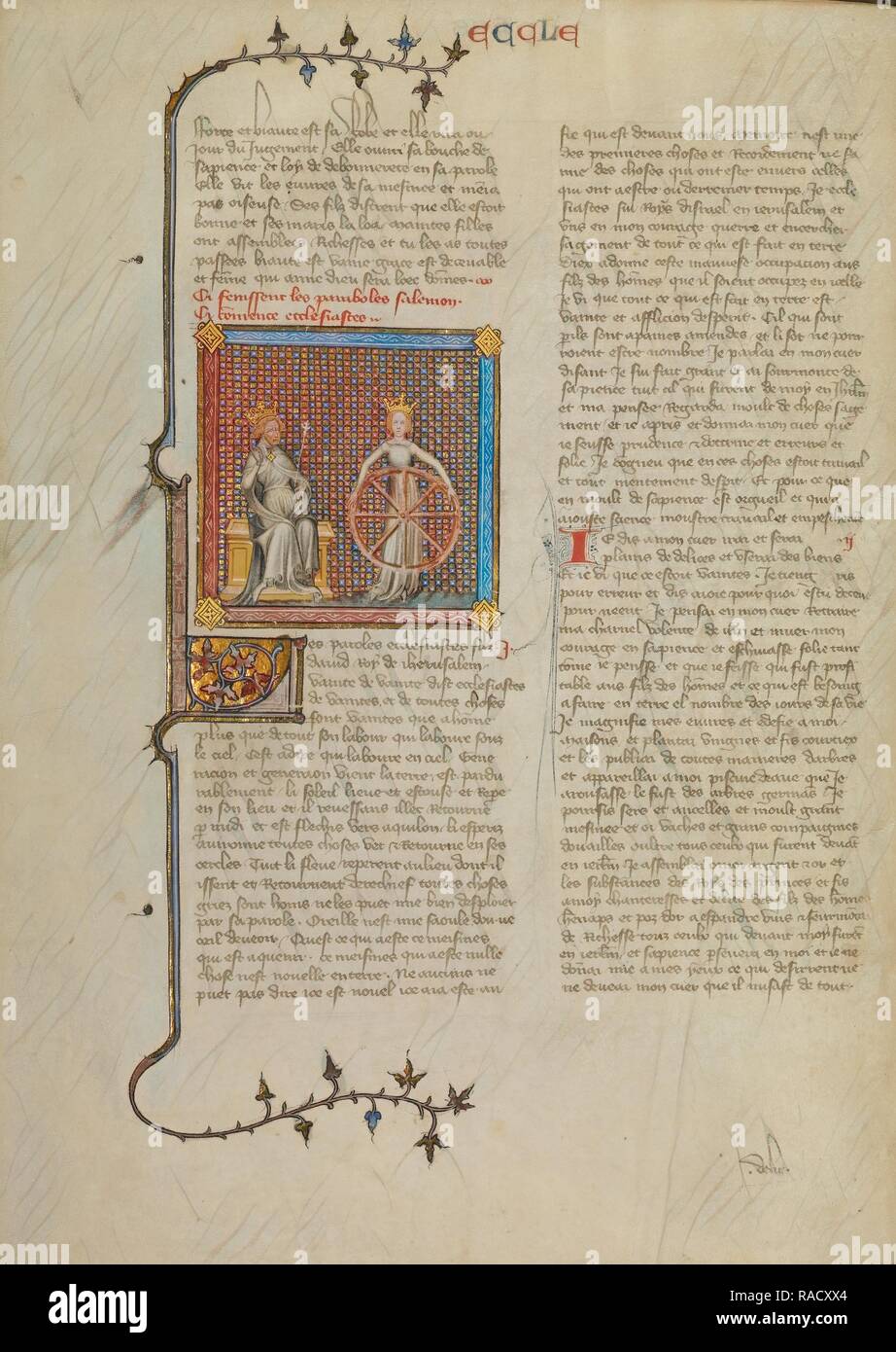 Solomon with a Crowned Female Figure Holding a Wheel Illustrating the ...