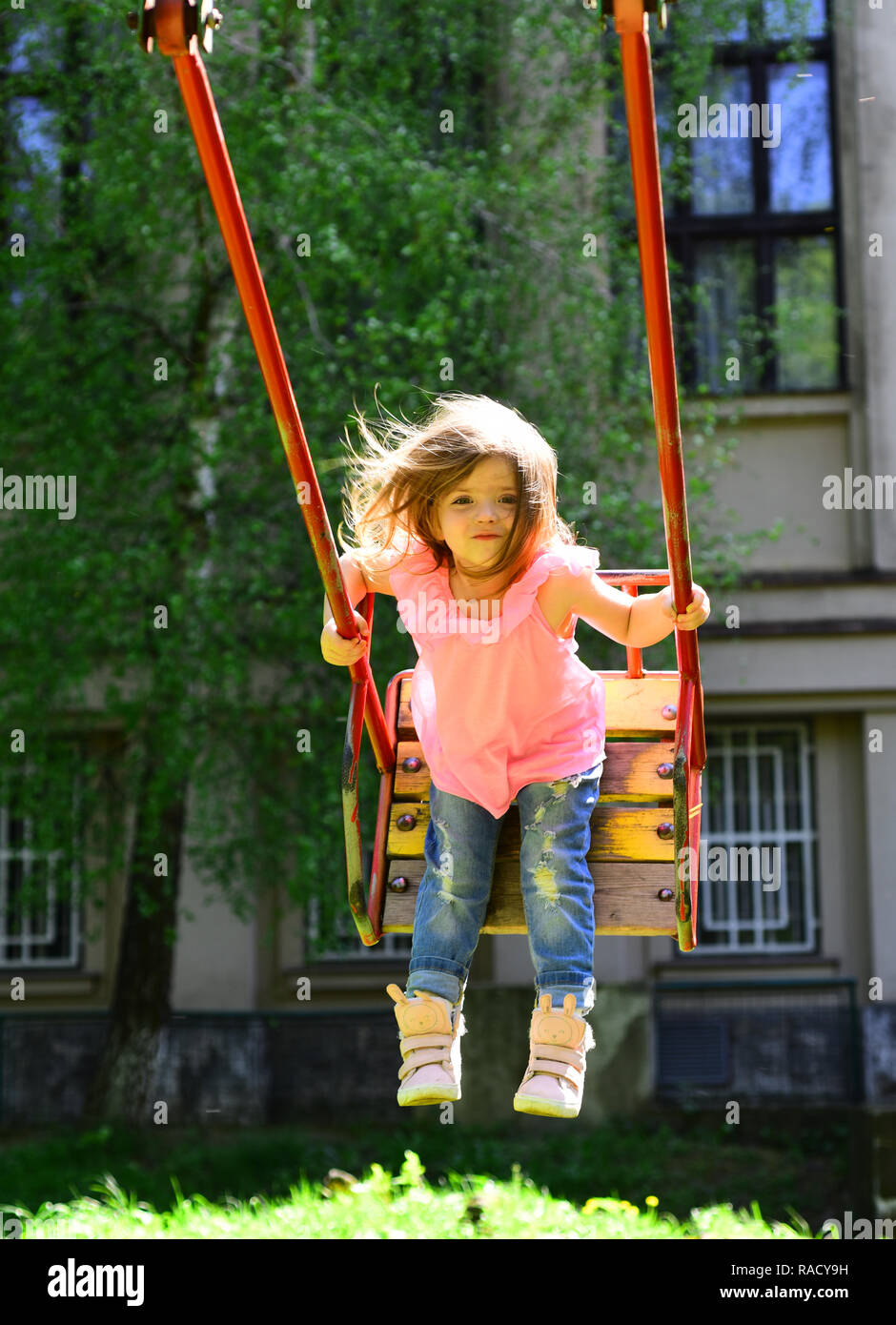 Playground in park. childhood daydream .teen freedom. Happy laughing ...