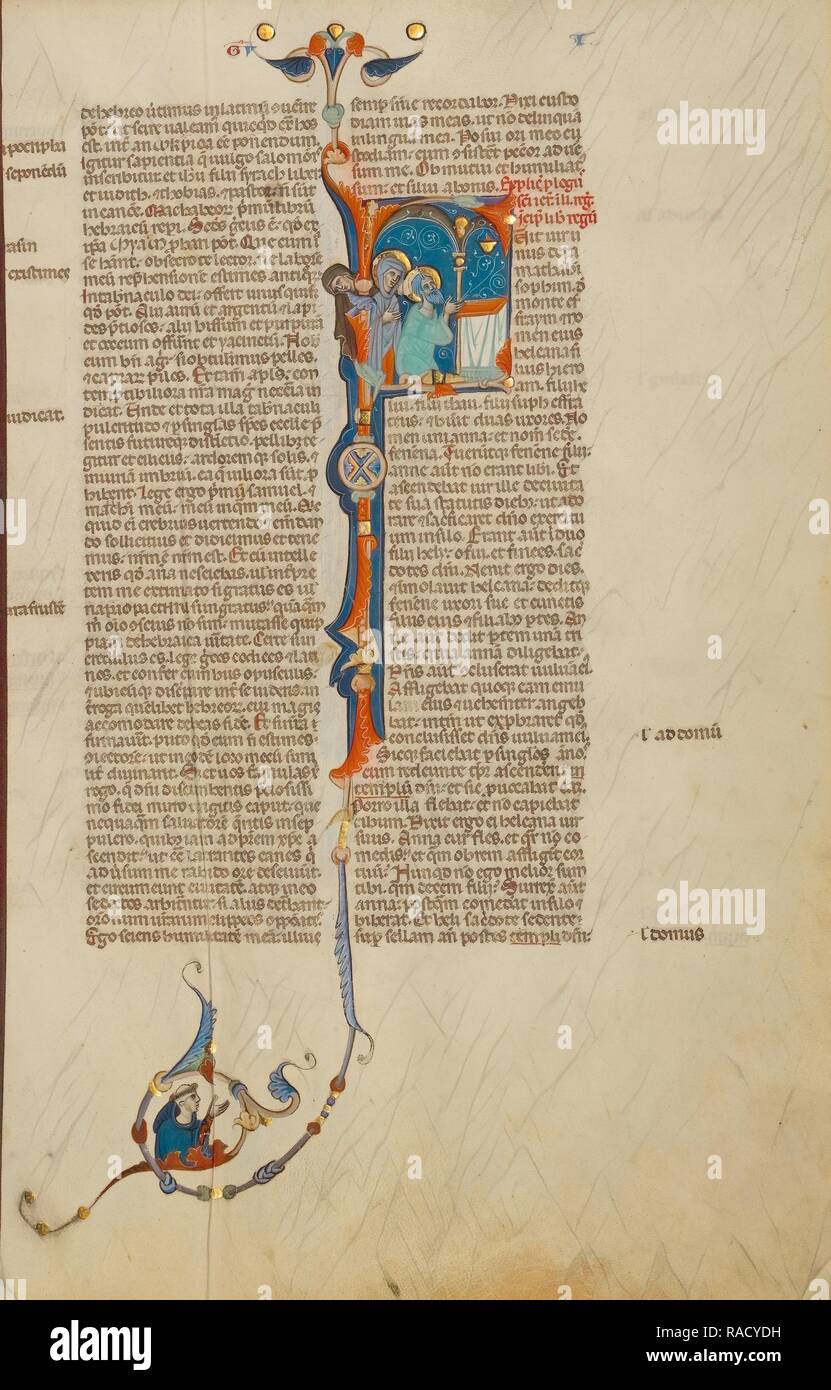 Initial F: Elkanah with Hannah and Peninnah in the Temple, Bologna ...