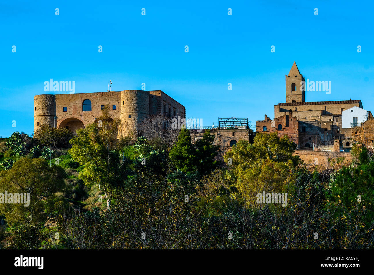 Italy Basilicata Bernalda view with castle and mother church Stock ...