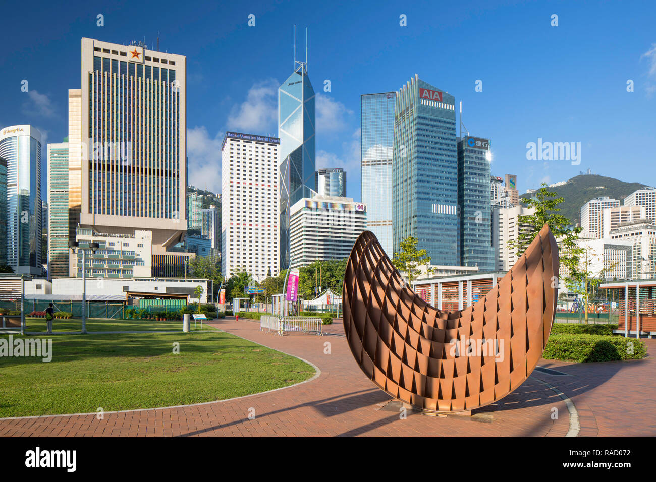 Skyscrapers and Tamar Park, Central, Hong Kong Island, Hong Kong, China ...