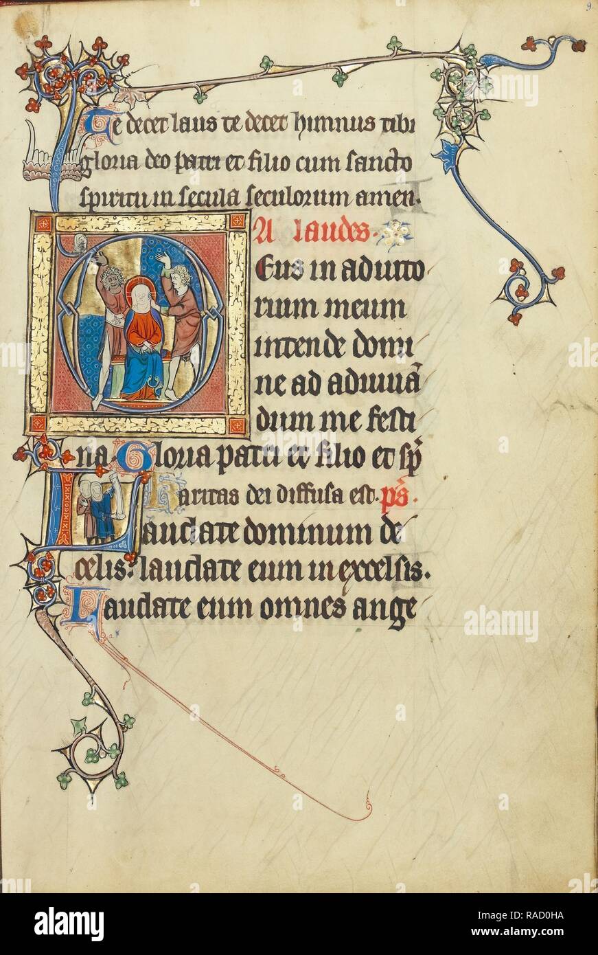 Initial A: The Mocking of Christ, Initial L: Two Men Holding Scrolls ...