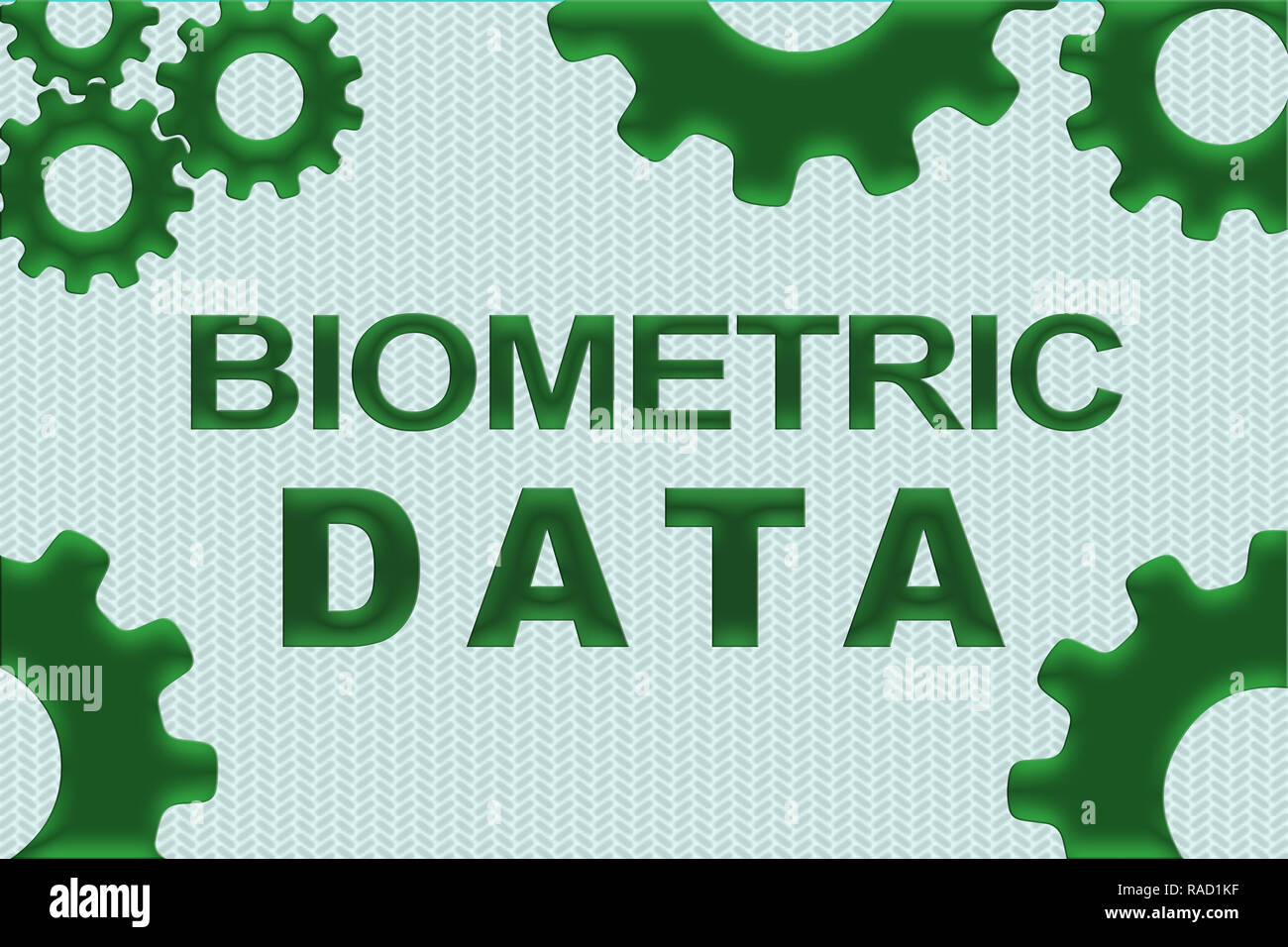 BIOMETRIC DATA sign concept illustration with green gear wheel figures ...