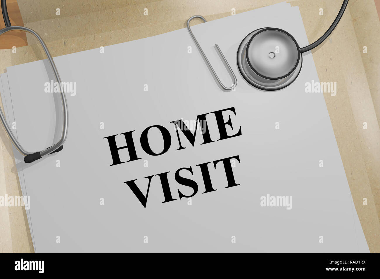 3D illustration of HOME VISIT title on a medical document Stock Photo ...