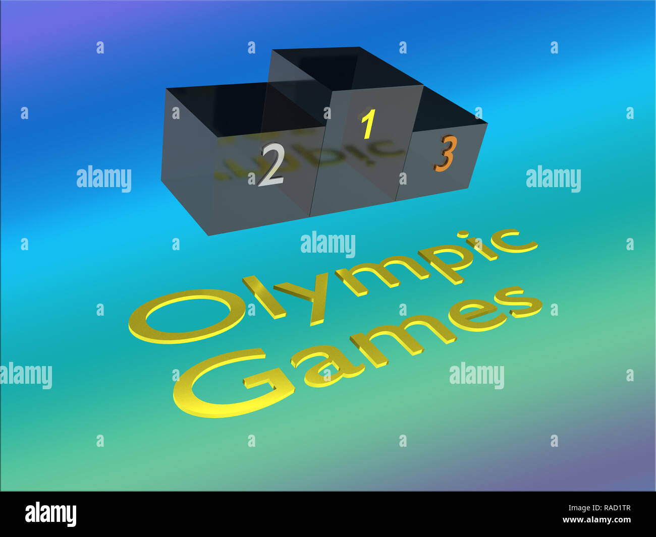 3D illustration of Olympic Games title with a podium, and a colored ...