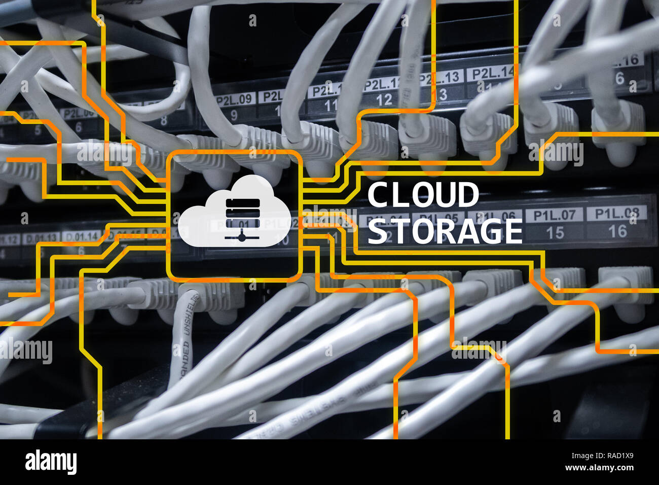 Cloud data storage concept on server room background Stock Photo - Alamy
