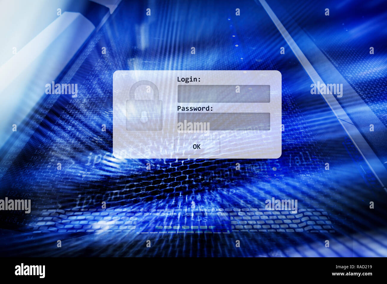 Server room, login and password request, data access and security Stock ...
