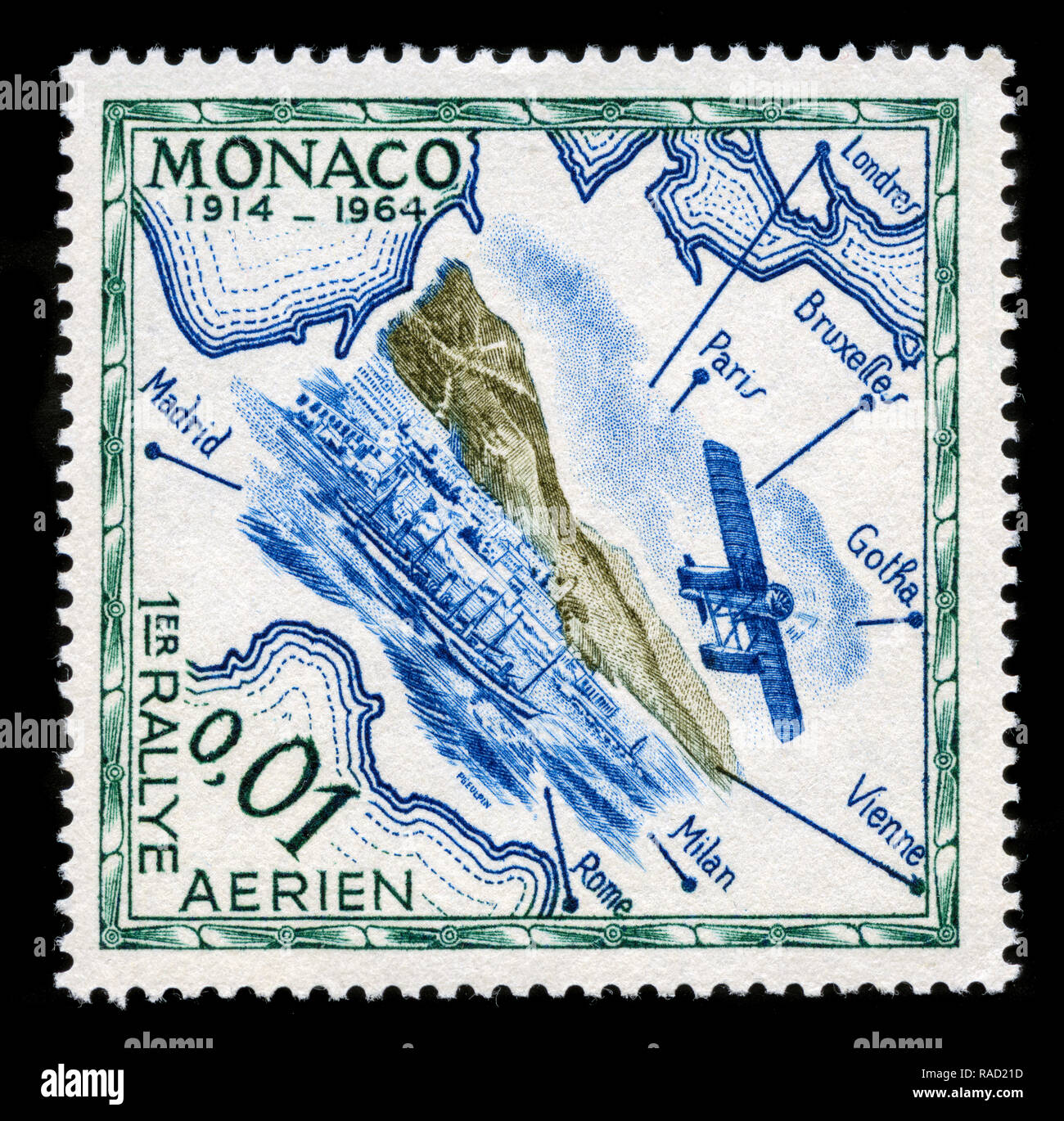 Postage stamp from Monaco in the First flight rally to Monaco, 50th ...