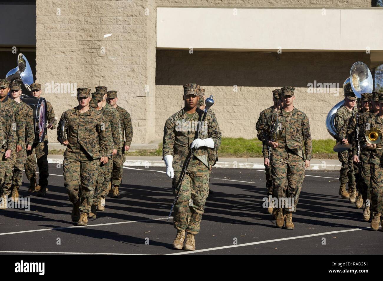 U.S. Marines with the 1st Marine Division band, practice for an ...
