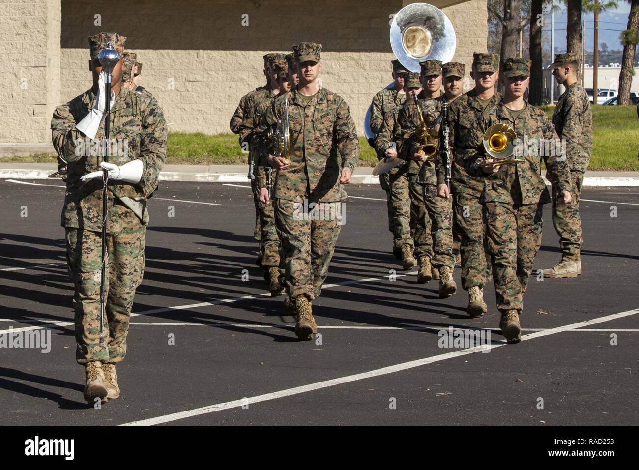 U.S. Marines with the 1st Marine Division band, practice for an ...