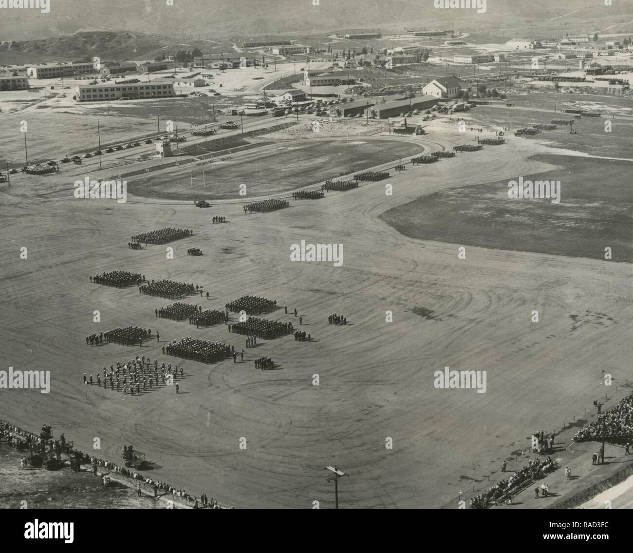 Aerial view of the annual Dress Blues Parade and Review; units from the ...
