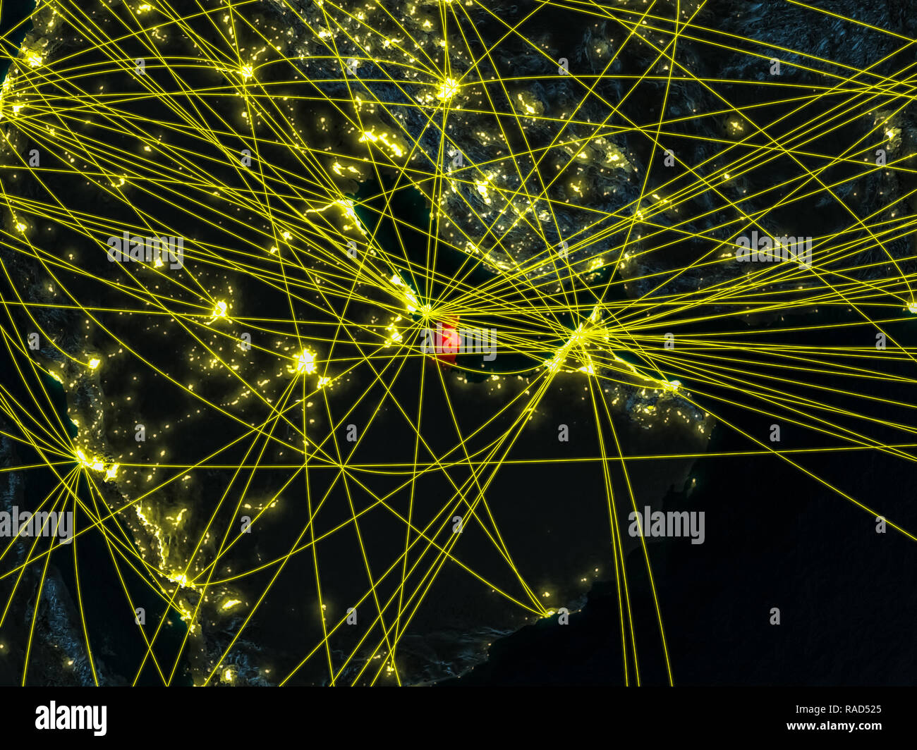 Qatar from space on model of planet Earth at night with networks ...