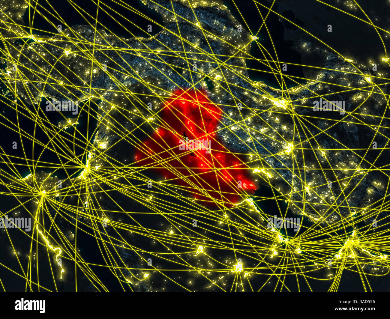 Iraq from space on model of planet Earth at night with networks ...