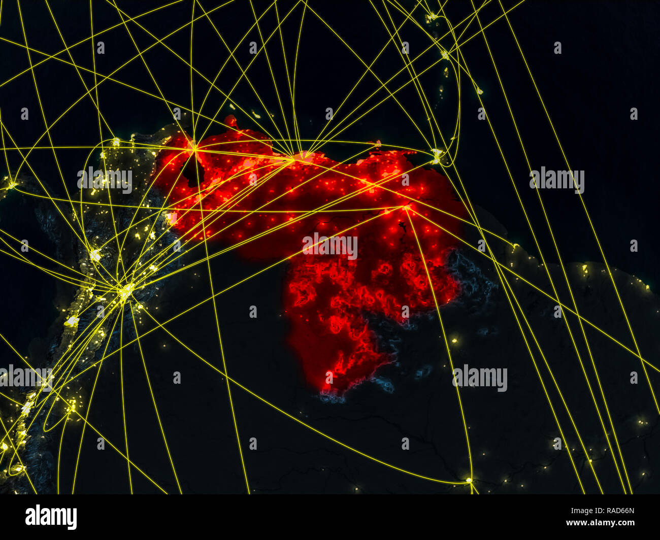 Venezuela from space on model of planet Earth at night with networks ...