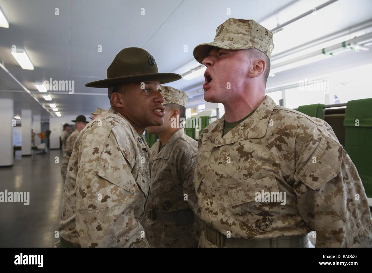 A drill instructor from Mike Company, 3rd Recruit Training Battalion ...