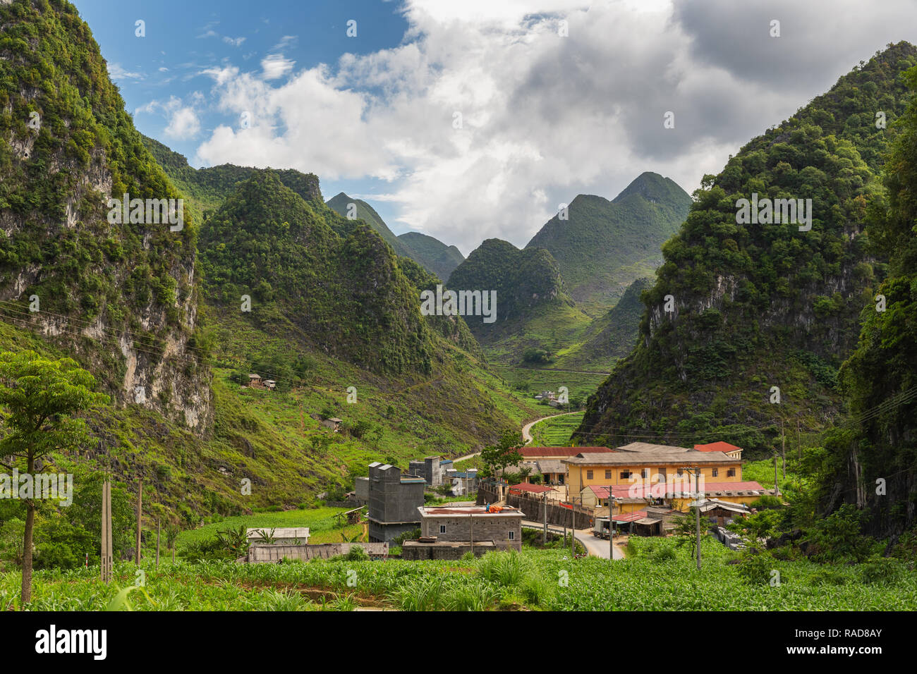 Industrial buildings in a small valley, Ha Giang Loop, Ha Giang ...