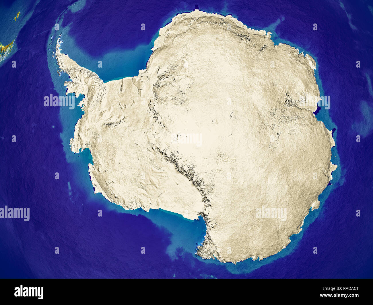 Antarctica from space on Earth with country borders and lines ...