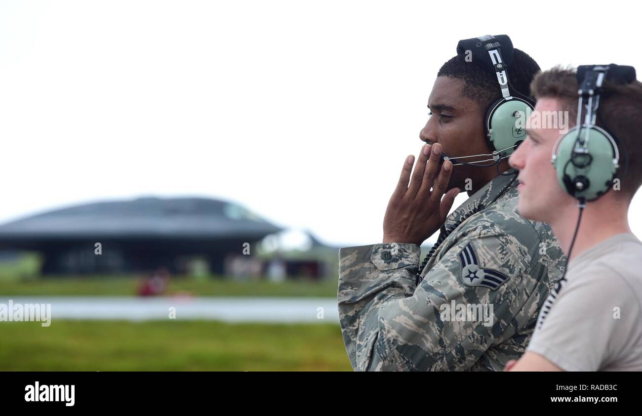 U.S. Air Force Senior Airman Dez Starkes (left) and Senior Airman ...