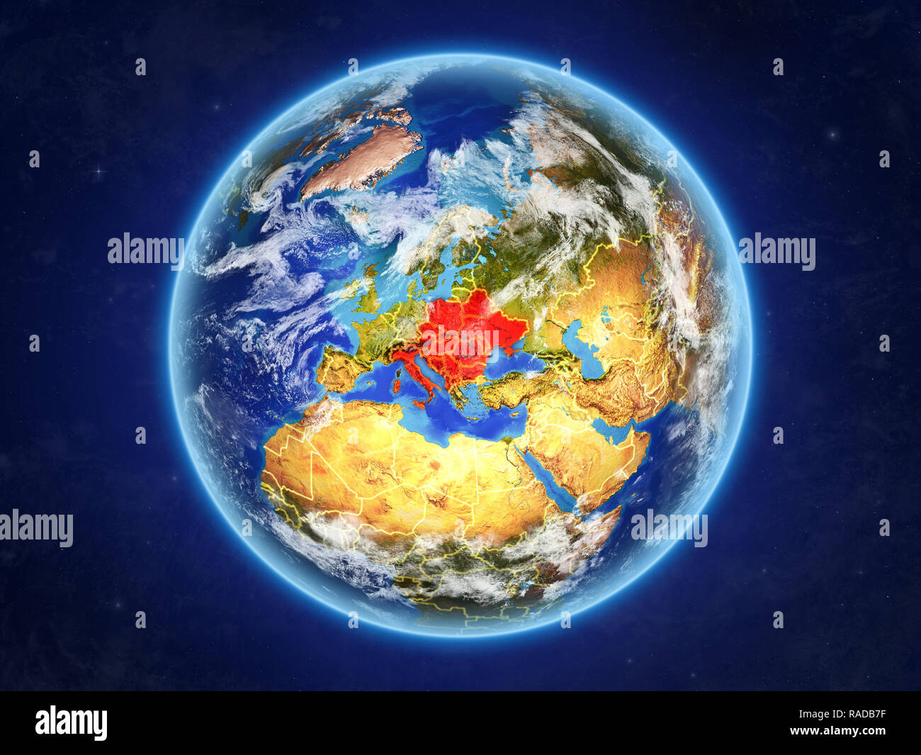 CEI countries from space. Planet Earth with country borders and ...