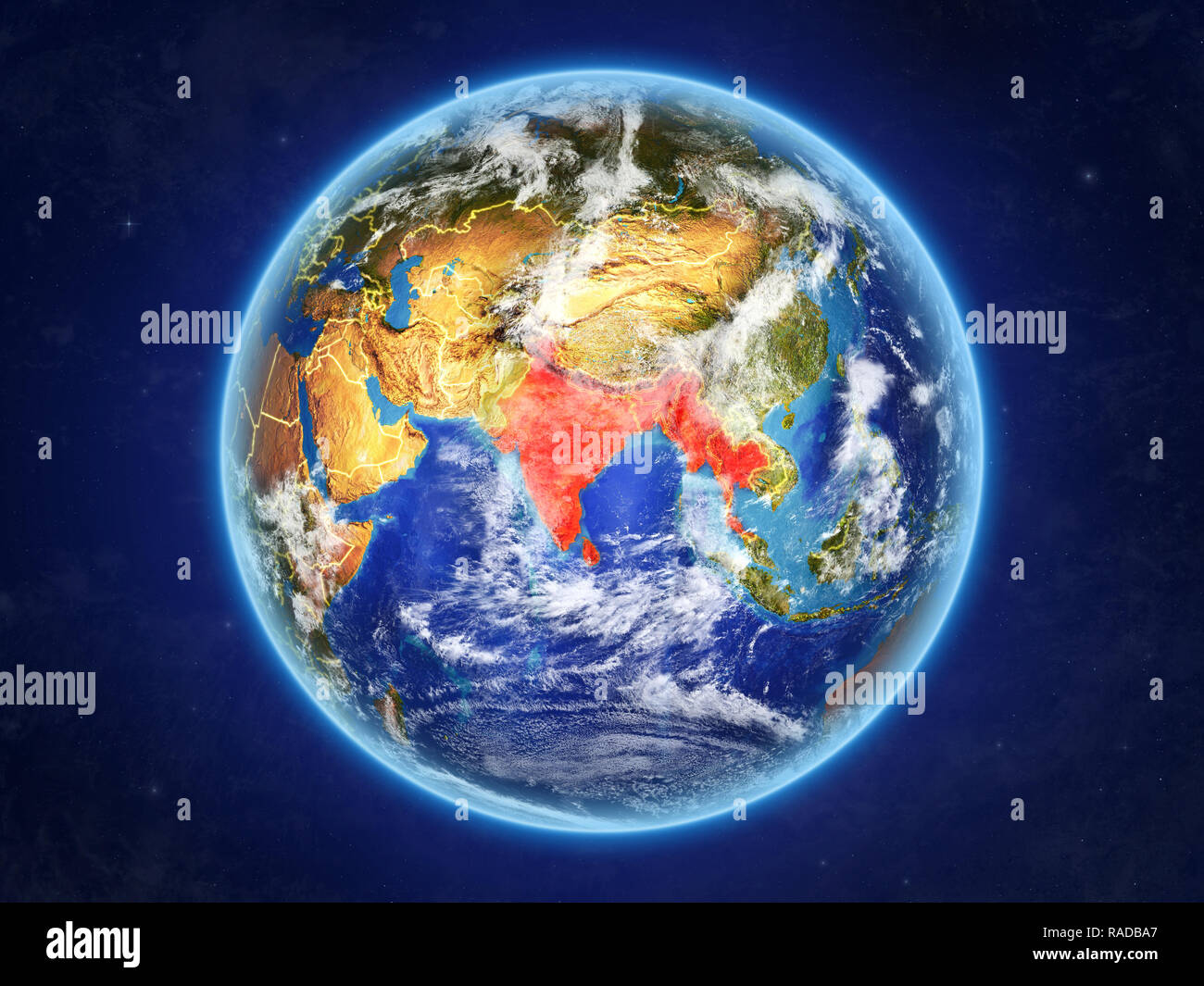 BIMSTEC memeber states from space. Planet Earth with country borders ...