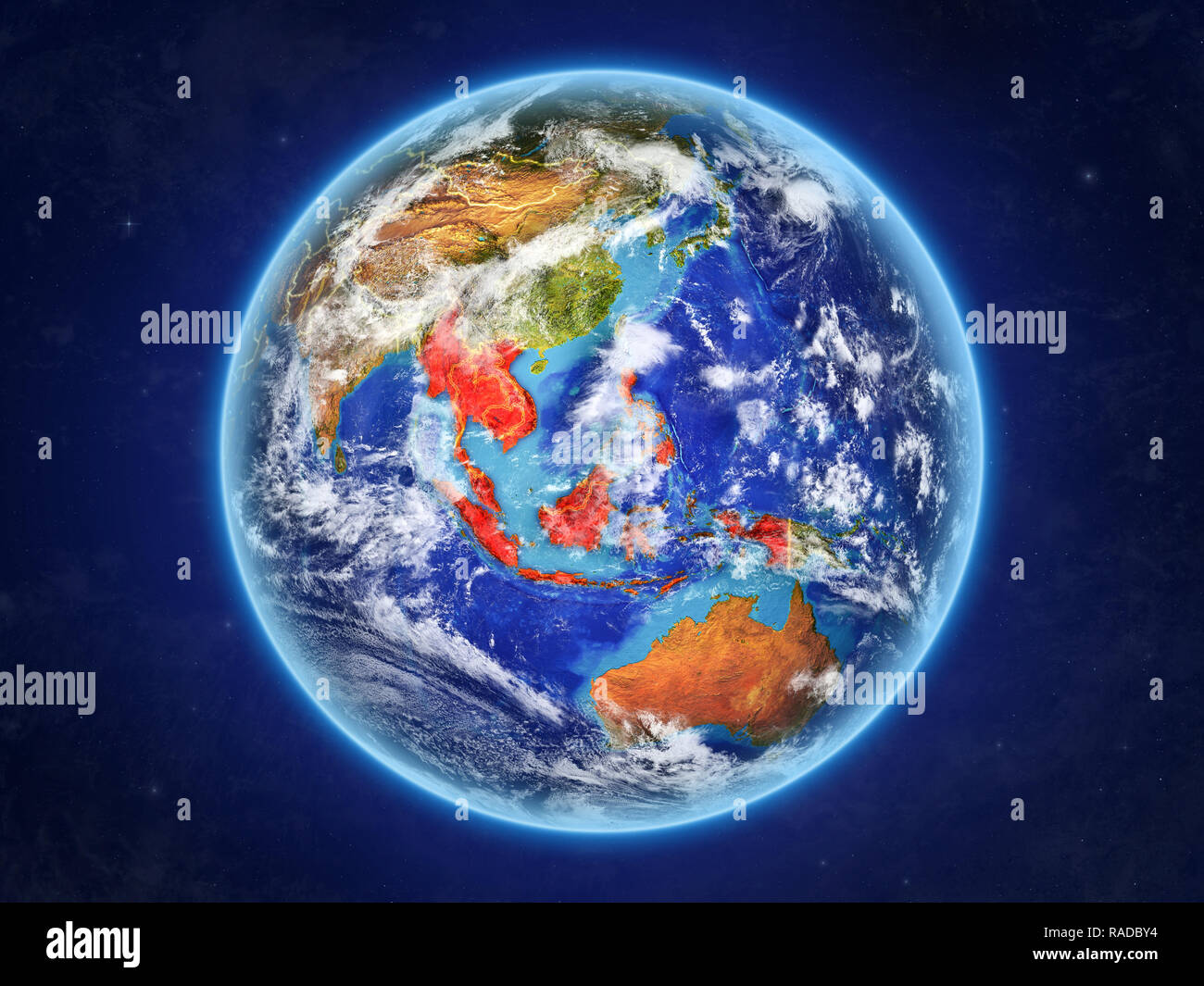 South East Asia from space. Planet Earth with country borders and ...