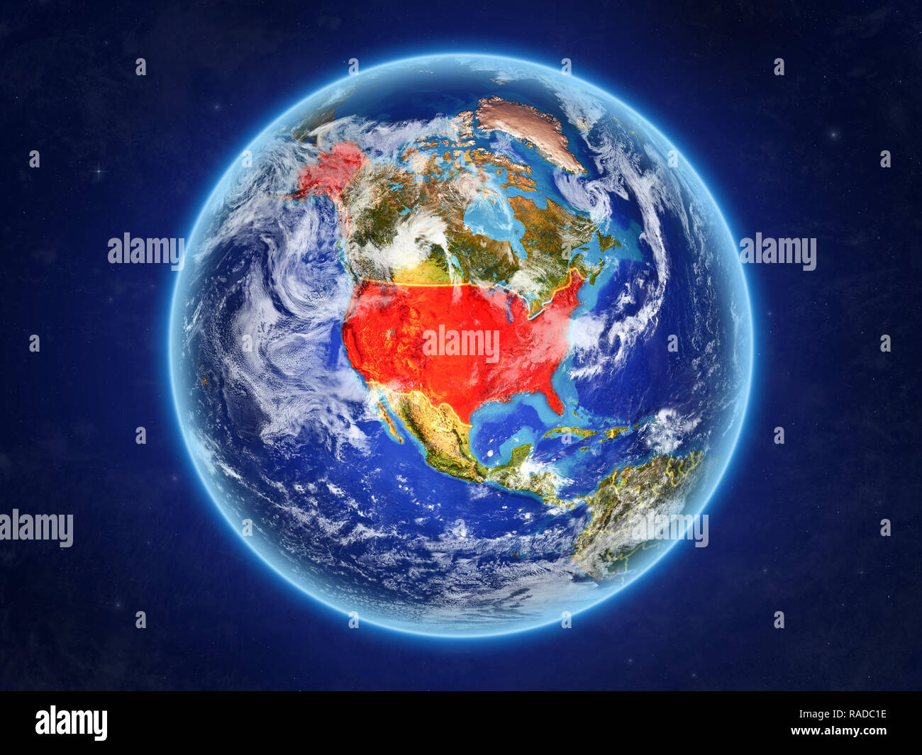 United States from space. Planet Earth with country borders and ...