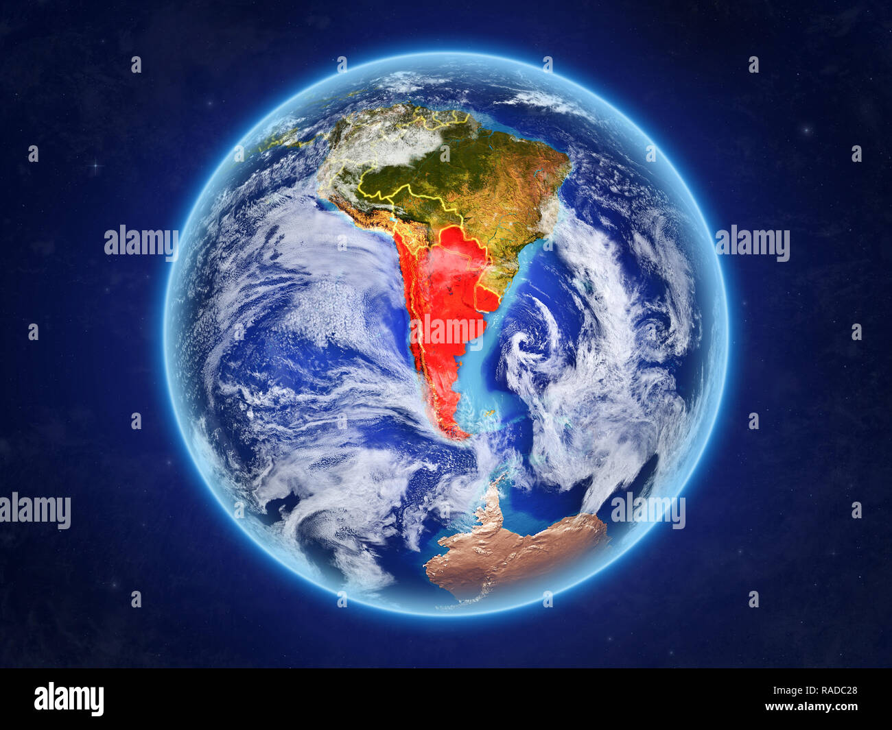 Southern Cone from space. Planet Earth with country borders and ...
