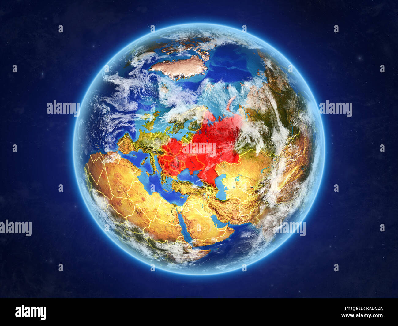 Eastern Europe from space. Planet Earth with country borders and ...