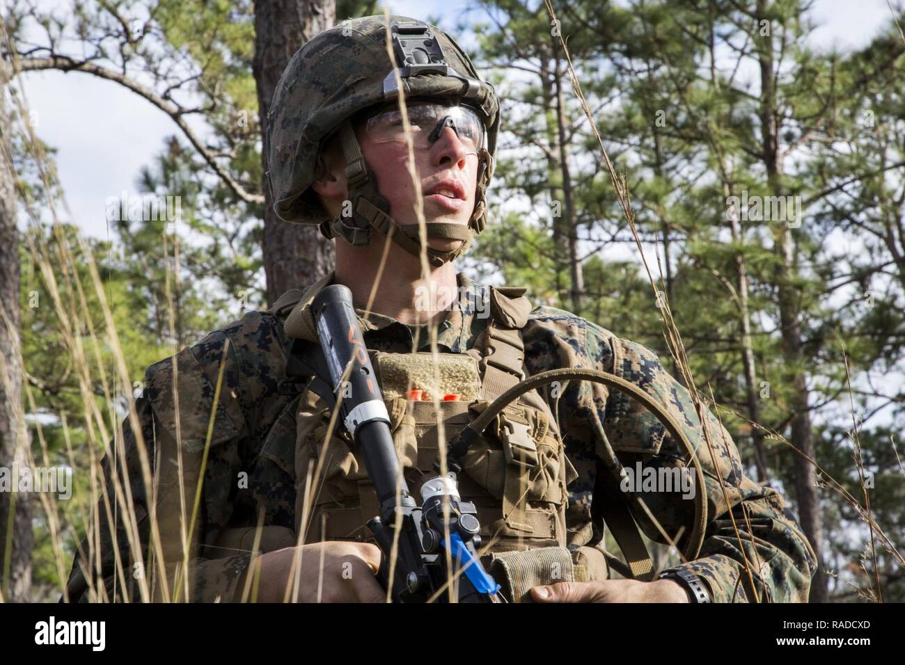 A U.S. Marine with Alpha Company, Infantry Training Battalion (ITB ...