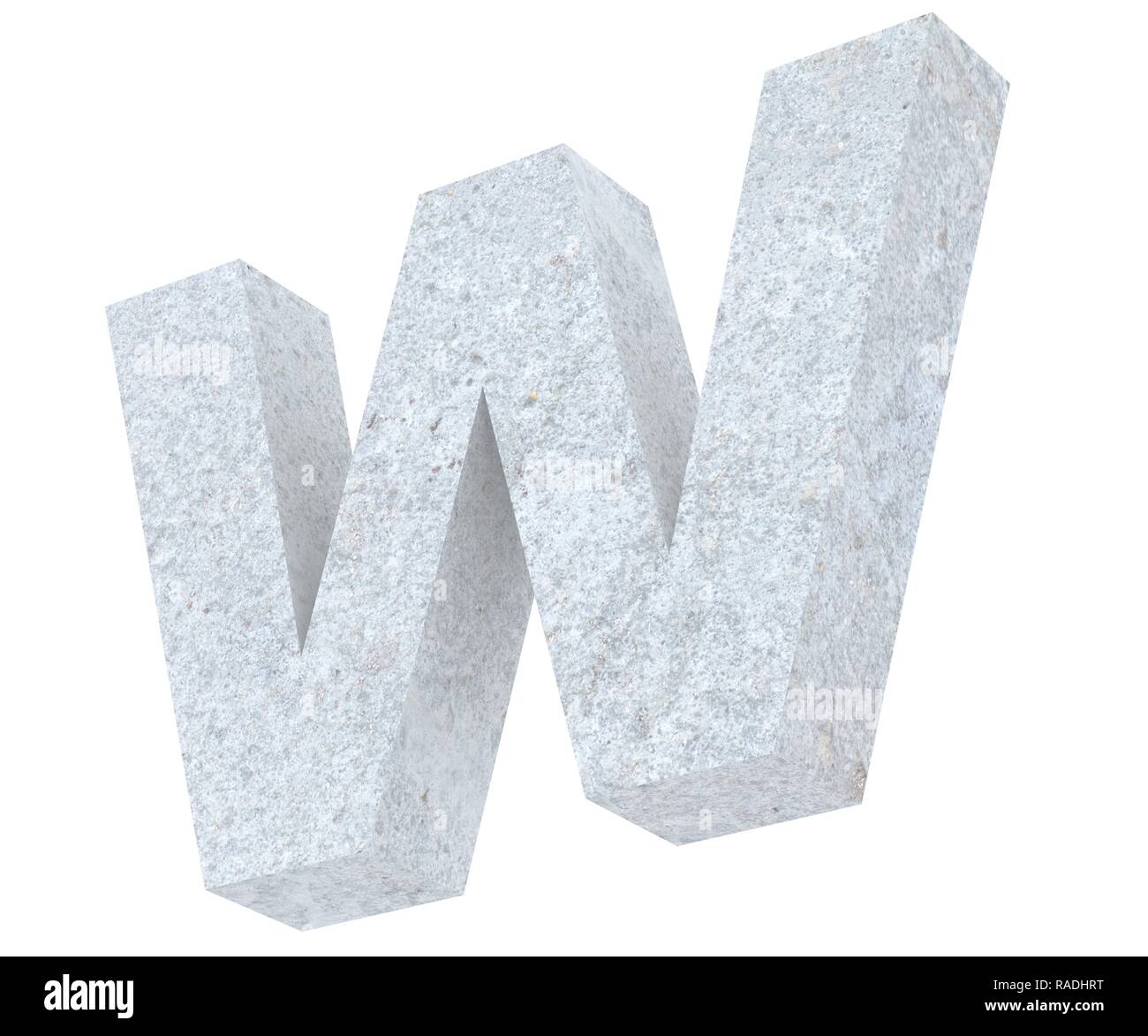 Concrete Capital Letter - W isolated on white background. 3D render ...