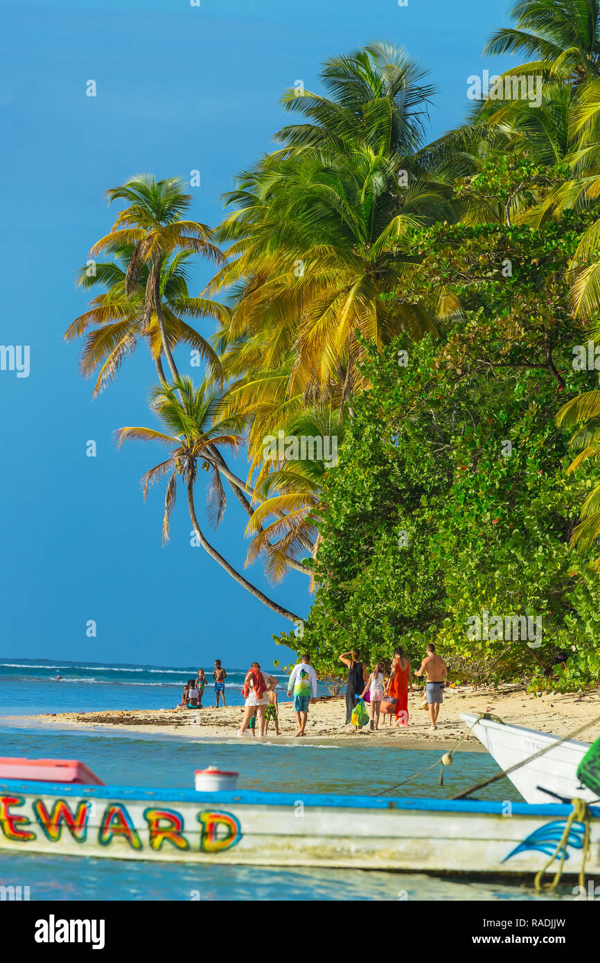 Pigeon Point, Tobago, Caribbean, family or group of people strolling ...