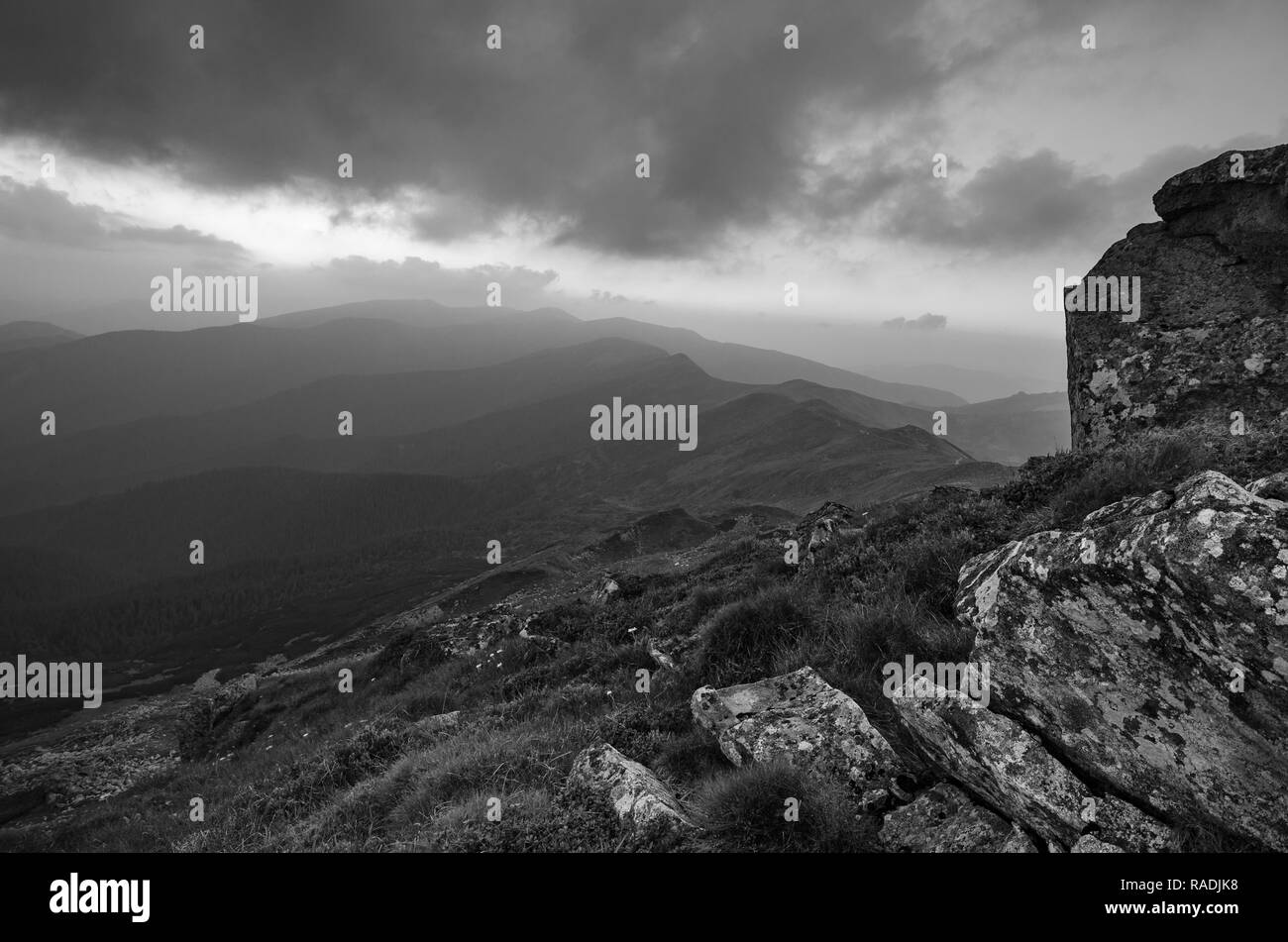Sunny valley landscape background Black and White Stock Photos & Images ...