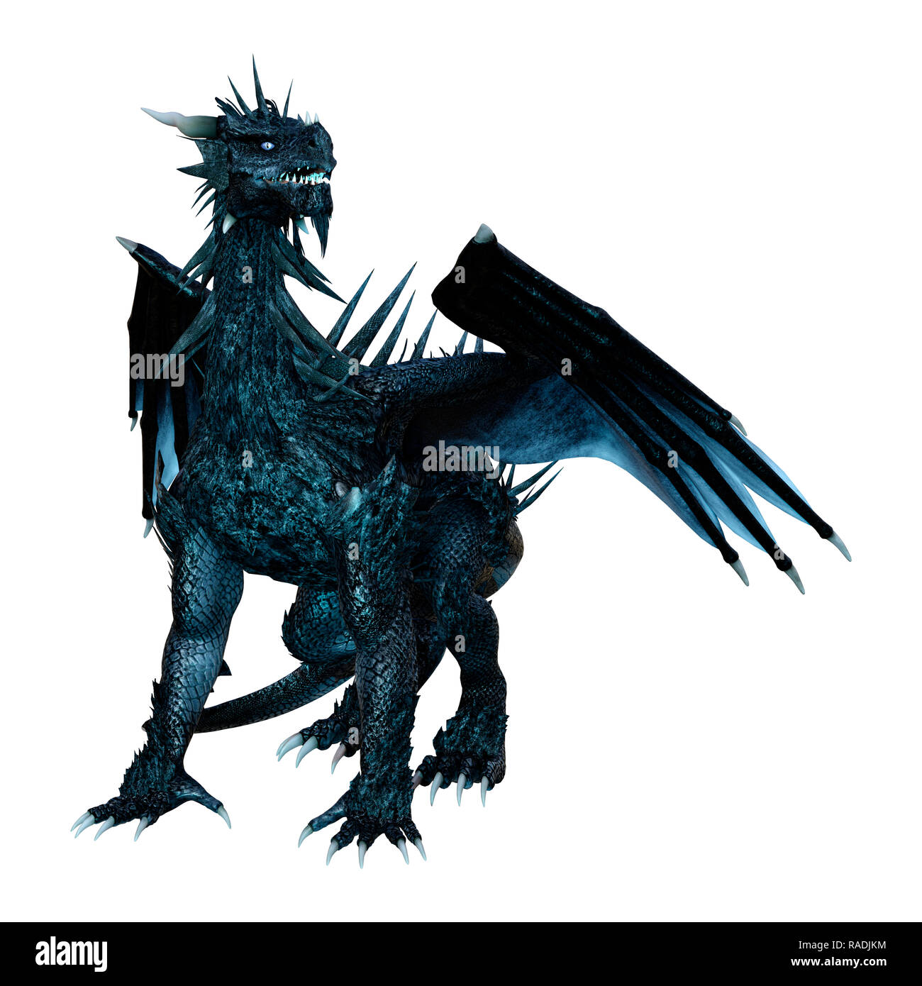 3D rendering of a black fantasy dragon isolated on white background ...