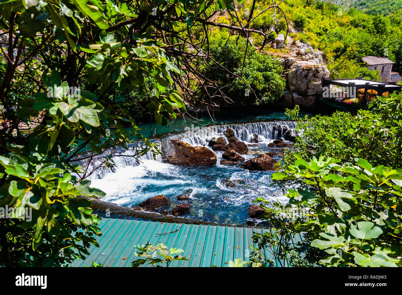 Beautiful natural semicircular waterfall made ba river Buna Stock Photo ...