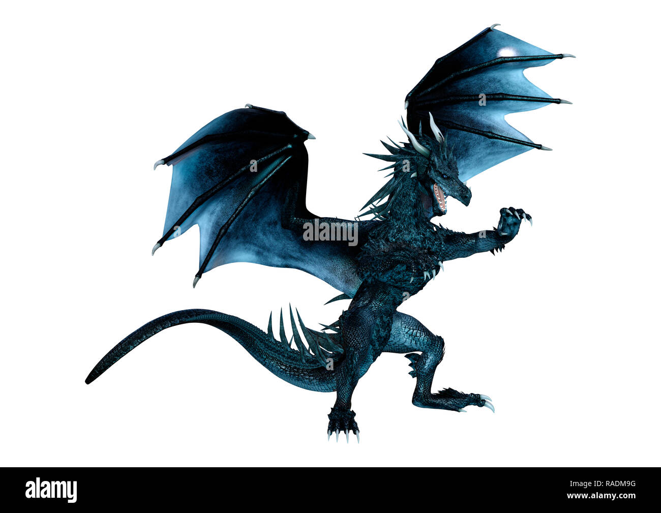 3D rendering of a black fantasy dragon isolated on white background ...