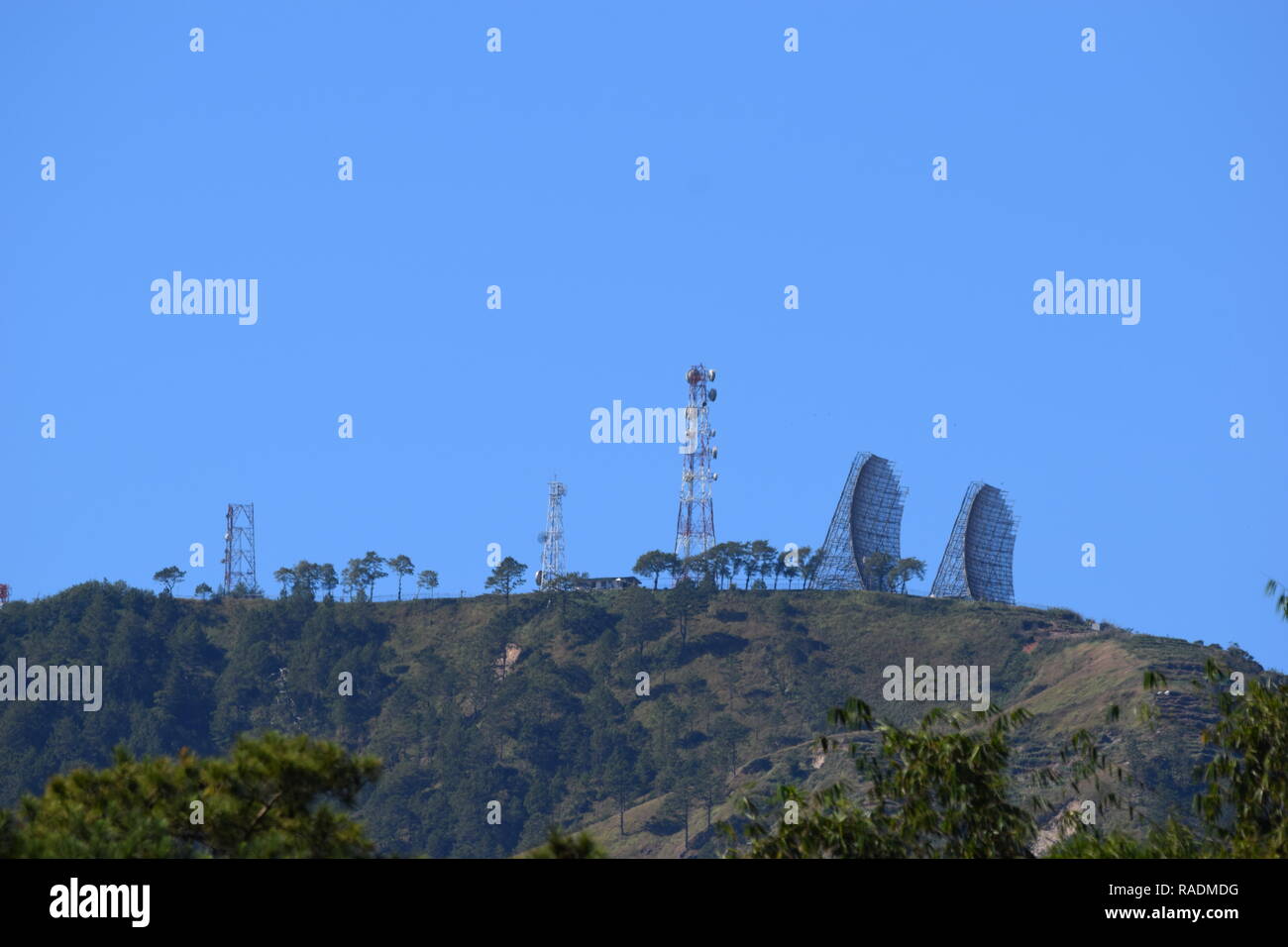 Communication and broadcasting equipment mounted on the summit of Mount ...