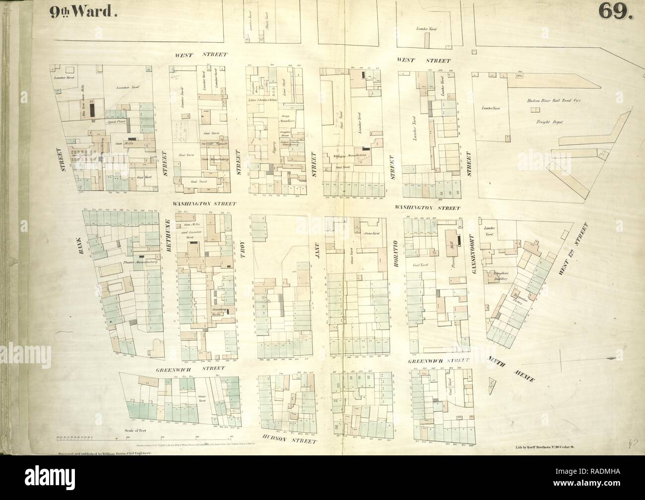 Plate 69: Map bounded by West Street, West 12th Street, Hudson Street ...