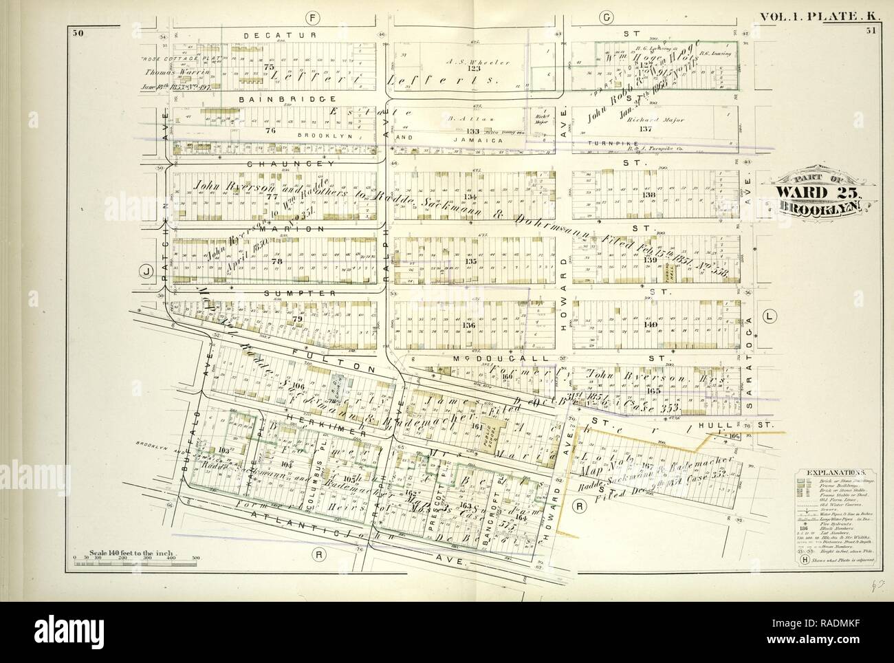 Vol. 1. Plate, K. Map bound by Decatur St., Saratoga Ave., Herkimer St ...
