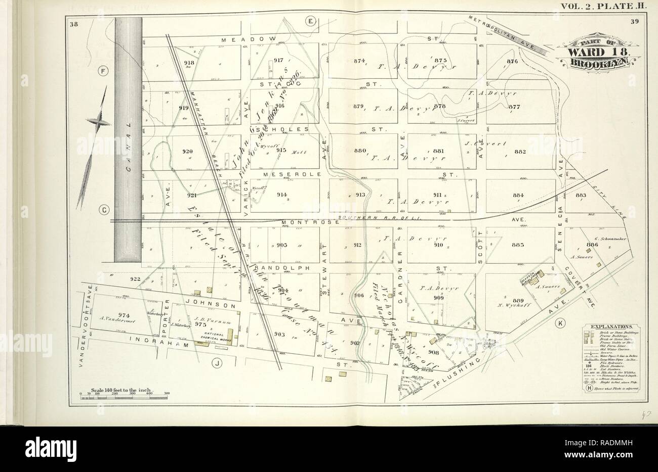 Vol. 2. Plate, H. Map bound by Meadow St., Metropolitan Ave., City Line ...