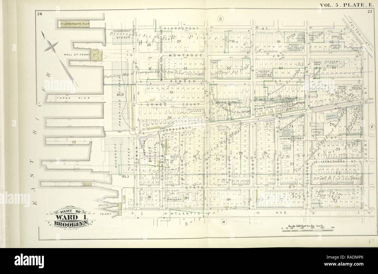 Vol. 5. Plate, E. Map bound by Pierrepont St., Fulton St., Court St ...