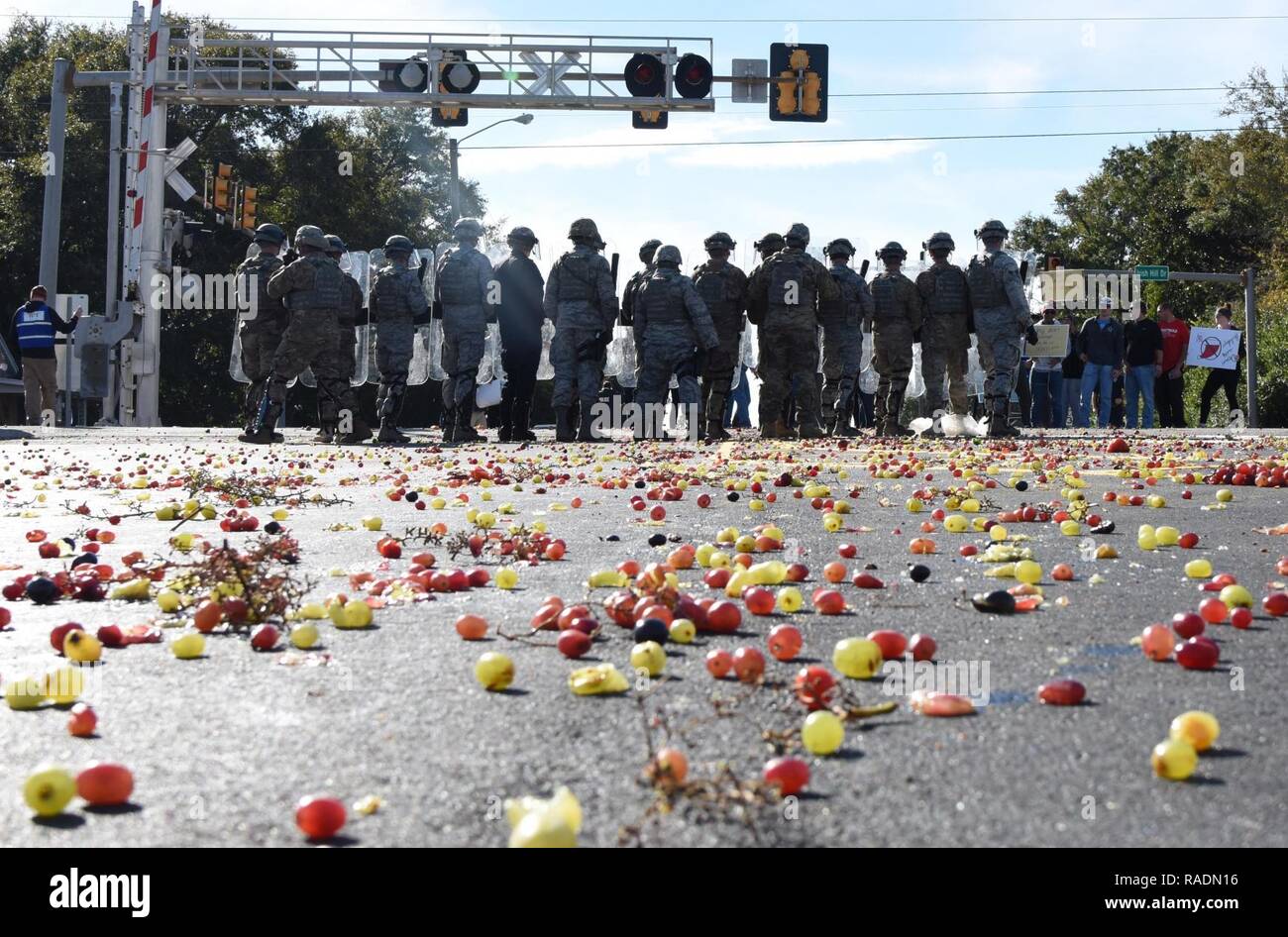 Members of the 81st Security Forces Squadron's riot control team drive ...